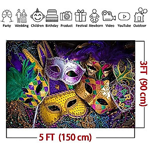 Mardi Gras Beads Photography Backdrop for Mask Prom Dance Decorations Gold Green Purple for Carnival Masquerade Ball Birthday Party Banner Supplies Photo Background Vinyl 5x3ft Photo Booth Props