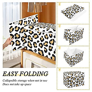 CaTaKu Leopard Spots Brown Storage Bins with Lids and Handles, Fabric Large Storage Container Cube Basket with Lid Decorative Storage Boxes for Organizing Clothes