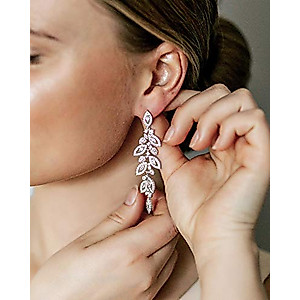 SWEETV Wedding Bridal Chandelier Earrings, Crystal Rhinestone Drop Dangle Earrings for Women Brides-Silver