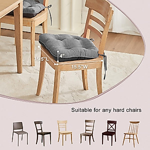 Quilmfoam Chair Cushions for Dining Chairs Set of 4, Kitchen Chair Cushions with Non-Slip Backing, Memory Foam Seat Cushions for Kitchen Chairs, Indoor Chair Pads with Ties, 15.5 x 15.5X 4 Dark Grey