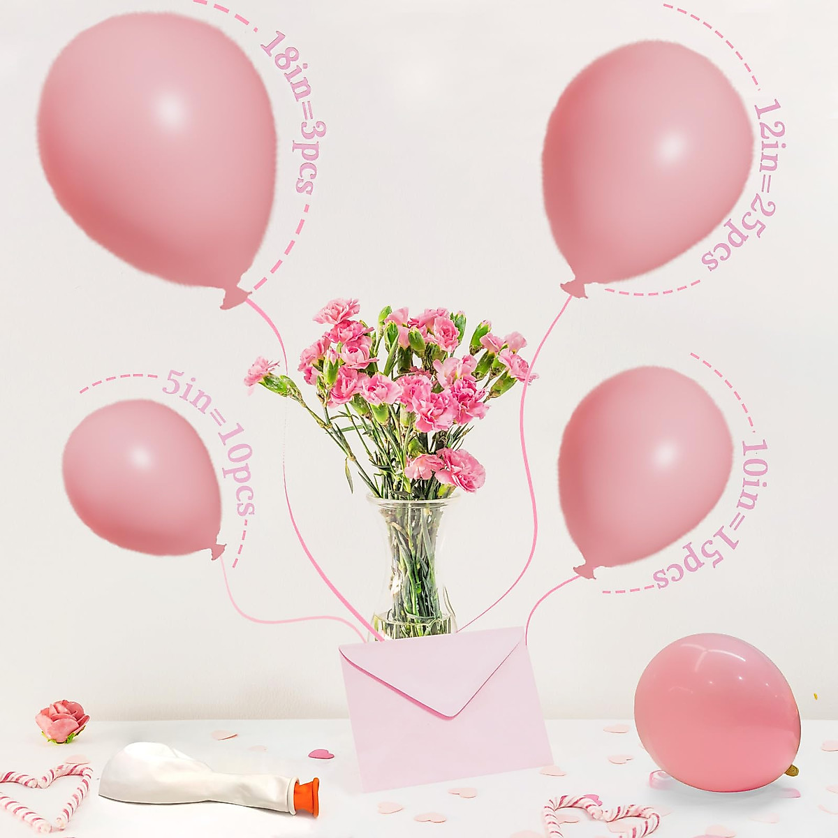 Scmdoti Rose Gold Different Sizes,Double Stuffed Pink Balloon Arch,Pastel Pink Balloons Garland,18/12/10/5 Inch Pink Balloons for Boho Party, Baby Shower, Birthday, Weddings (blue)
