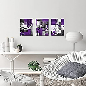 Visual Art Decor Purple and Grey Abstract Geometric Circle Canvas Wall Art Rustic Purple Prints Wall Decor Picture Artwork for Living Room Bedroom Wall Decoration Ready to Hang (Purple)