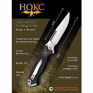 HOKC Officer's-2M | 320-100404 | Pocket Knife, EDC Knife by Official Dealer - Designed by Russian Master Aleksander Biryukov - Liner Lock, G10 Handle, Thumb Stud, Funger Flipper, Ball Bearing Pivot, Comfortable Pocket Clip, Long and Durable D2 Stainless T