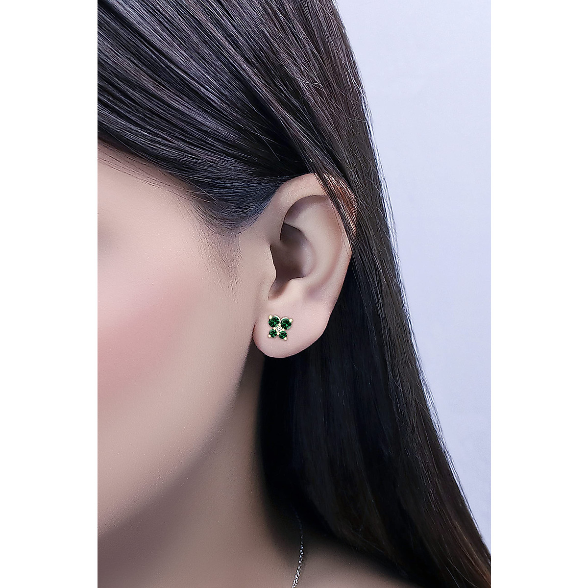 Dazzlingrock Collection 5 Stone Round Lab Grown Emerald and Accent Round Natural White Diamond Elegant Butterfly Shape Screw Back stud Earrings for Women, 14K Yellow Gold