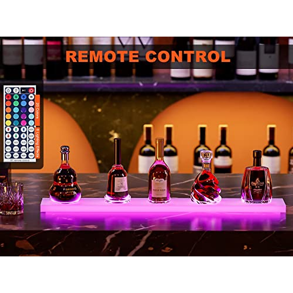 Oarlike LED Liquor Bottle Display Shelf 36 inch Acrylic Lighted Bar Shelf with RF Remote Controller for Home Commercial Bar Floating Wall Mounted Display Shelves