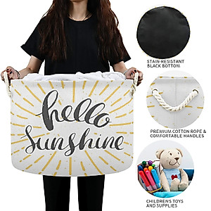 Oyihfvs Yellow Burst Hello Sunshine Round Storage Basket Bin Collapsible Waterproof Laundry Hamper Large Baby Nursery Bucket Organizer Handles Bedroom Closet Toys Gifts Multi 39 20inchx20inchx14inch