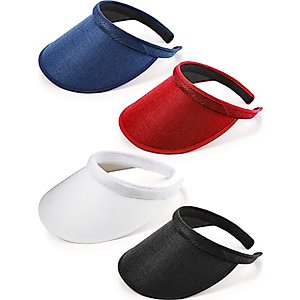 Sun Visor Hats for Women Men Clip on Wide Brim Visor Hats Sports Tennis Golf Cap for Travel Outdoor Activity (Black, White, Navy Blue, Red,4 Pieces)