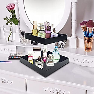 Black Perfume Display Organizer Tray - Acrylic 2-Tier Bathroom Countertop Organizer Vanity Trays Makeup Storage Shelf Holder for Cosmetic Dresser Table Cabinet Kitchen（Black）