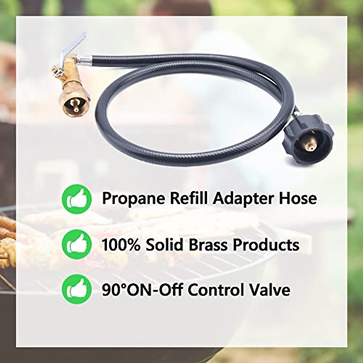 GasSaf 3FT Propane Refill Adapter Hose, Propane Refill Kit with ON/Off Control Valve for Filling 1 lb Propane Tank Cylinder Bottle