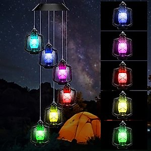 AceList Solar-Powered Color-Changing Lantern Wind Chime - LED Light Wind Mobile for Garden, Patio, Deck, Yard, Home Décor - Perfect for Mother's Day, Christmas, Housewarming, and Unique Outdoor Gifts