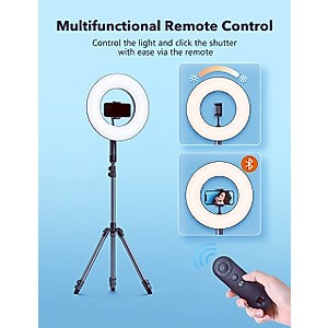 14” Selfie Ring Light with 78” Extendable Tripod and 2 Phone Holders, 5 Color Modes and 10 Brightness Levels, Remote Light Control, Bluetooth Shutter, Adjustable Led Ring Light for Makeup/Video/TikTok