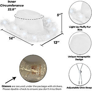 Funcredible White Cowboy Hat and Glasses - Light Up Cowgirl Hat for Girls - Cowboy Hat with Feathers - Taylor Costume - Halloween Hats for Women