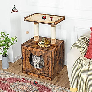 HOOBRO Litter Box Enclosure with Cat Tree Tower, Litter Box Furniture Hidden with Cute Entrance, Private Washroom with Sisal Scratching Posts, Cat Head Door and Large Platform, Rustic Brown BF11MW03