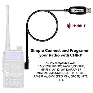 MIRKIT Baofeng Programming Cable for Two Way ham Portable radios: UV-5R, 5RA, 5R Plus, 5RE, UV-82, BF-F8HP, UV3R Plus, BF-888S, 5R EX, 5RX3, GA-2S, BF-F8+, H777 UV82HP
