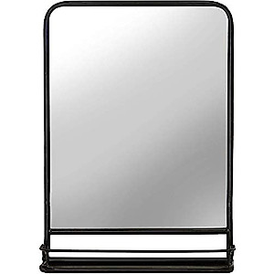 First of a Kind Rectangular Bathroom and Pharmacy Metal Wall Mirror with Shelf in Jet Black, Perfect for a Small Bathroom or Office Space