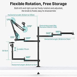 PICTRON Live Broadcast Boom Arm, ULANZI Flexible Desk Mount Camera Arm Clamp Webcam Stand, Microphone Boom Arm for Blue Yeti Snowball Yeti Nano, Webcam, Camera, LED Light, Voice Recording, Podcasting