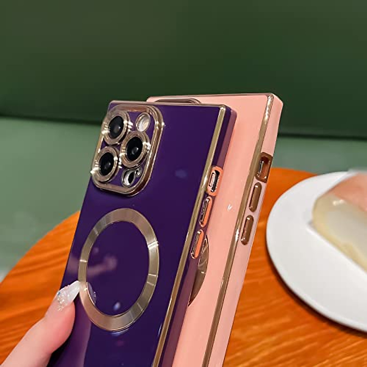 Owncase for iPhone 14 Pro Max Case Magnetic [Compatible with Magsafe] Full Camera Lens Protection & Electroplate Reinforced Corners Shockproof Soft TPU Case for iPhone 14 Pro Max, Dark Purple