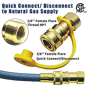 GardenNow 12FT 3/8" ID Natural Gas Hose, Low Pressure LPG Hose with Quick Connect, for Weber, Char-Broil, Pizza Oven, Patio Heater and More NG Appliance Propane to Natural Gas Conversion Kit