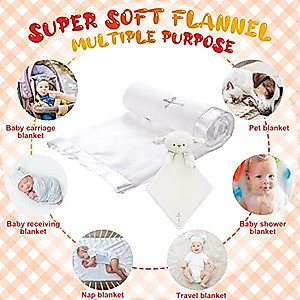 Panelee 2 Pcs Baptism Gifts Baptism Baby Christening Blanket with Embroidered Cross Baby Blessings Lamb Security Blanket Baby for First Communion, Christening, Baby Baptism Gifts Baby Showers