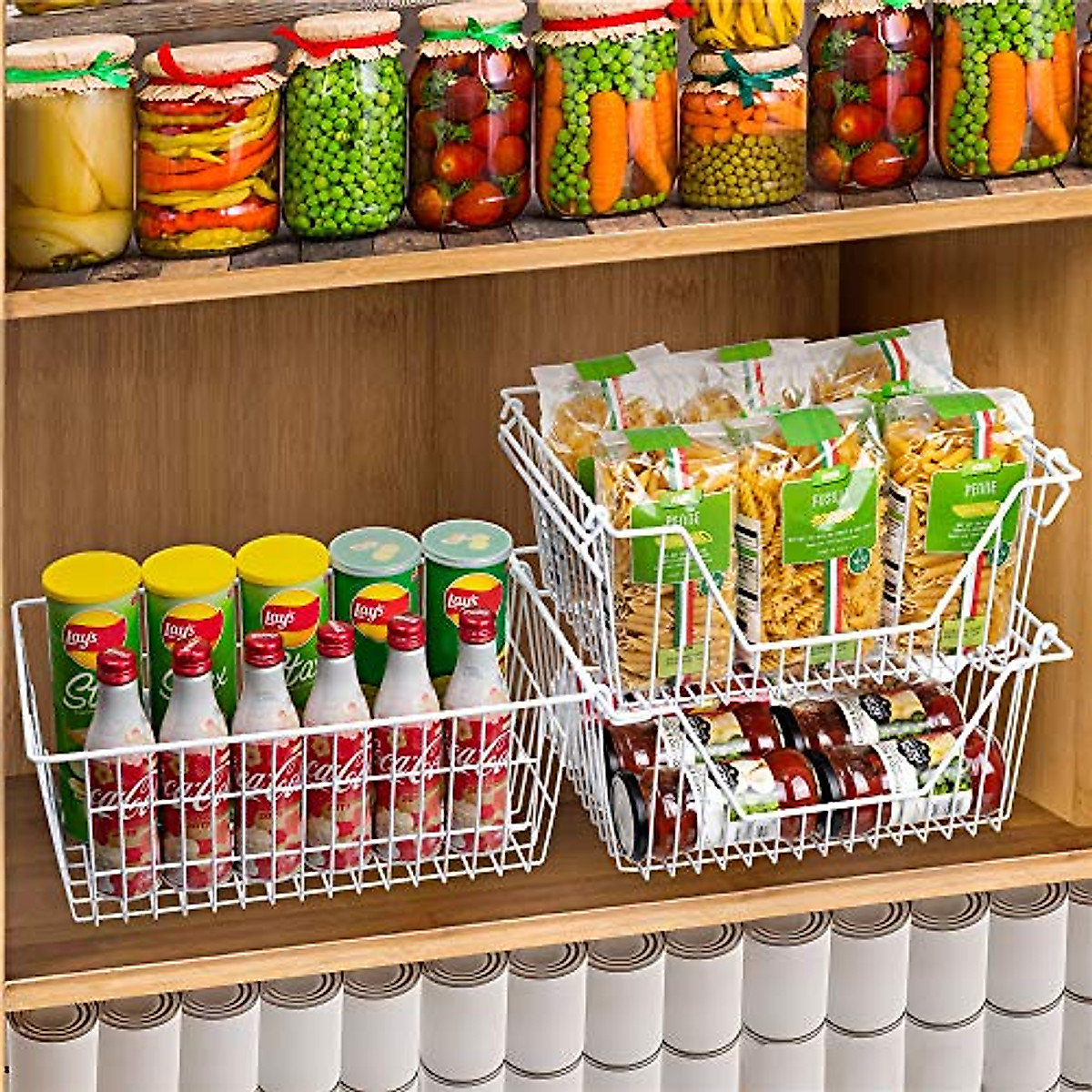 SANNO Large Freezer Baskets Metal Storage Organizer Bin Basket Wire Storage Basket for Kitchen Pantry Bathroom Set of 3 Large Metal Farmhouse Food Fruit Produce Organizer Bins