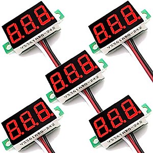 (5 Pack) JacobsParts DC 0-30V 3-Wire Voltmeter 3-Digit LED Display Panel Volt Meter Digital Voltage Tester (Red)
