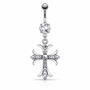Celtic Cross with Paved Gems Dangle WildKlass Navel Ring (Sold by Piece)