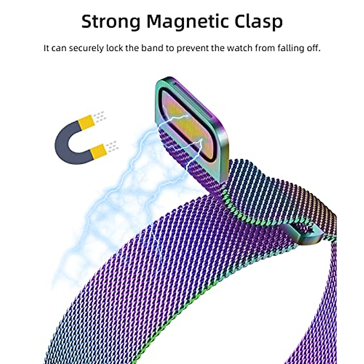 Rabini Metal Magnetic Band Compatible with Apple Watch 38mm 40mm 41mm 42mm 44mm 45mm 49mm, Rainbow Stainless Steel Mesh Loop Bands for iWatch SE Ultra Series 8 7 6 5 4 3 2 1 Women Men, Multicolor
