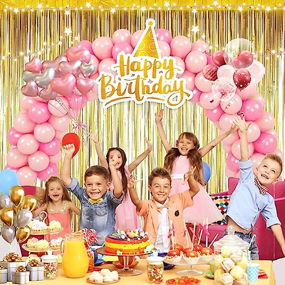 2 Pack 3.2 ft x 9.8 ft Champagne Gold Gold Tinsel Curtain Party Backdrop Decorations, Metallic Foil Fringe Backdrop Door for Birthday Graduation Wedding Party Streamers Photo Backdrop.