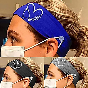 3 Packs Nurse Headbands with Buttons, Face Cover Holder, Reduce Ear Pain, Elastic Hair Bands for Women Nursing Healthcare Worker(Blue, Black, Grey)