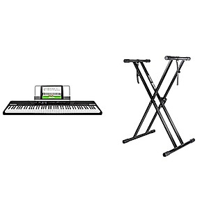 Alesis Recital | 88 Key Beginner Digital Piano/Keyboard with Full Size Keys & RockJam Xfinity Heavy-Duty, Double-X, Pre-Assembled, Infinitely Adjustable Piano Keyboard Stand with Locking Straps
