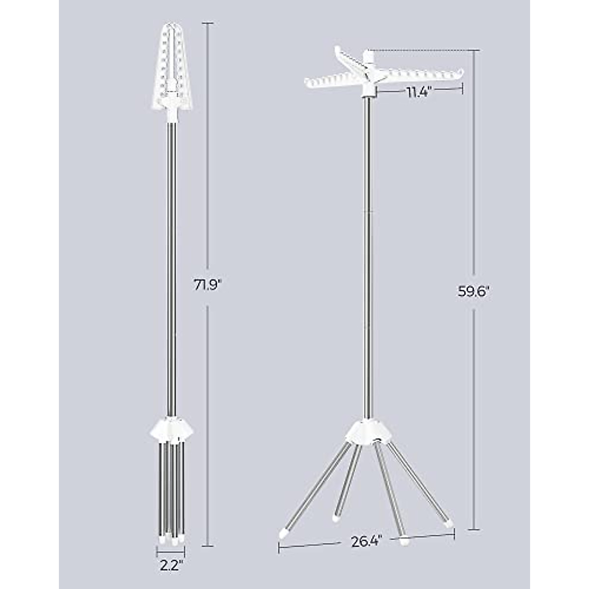 SONGMICS Clothes Drying Rack, 59.6 Inches High Folding Laundry Drying Rack with 3 Rotatable Arms for Hangers, 4 Legs, Stainless Steel, for 27 Pieces of Clothes, White and Silver ULLR510W01