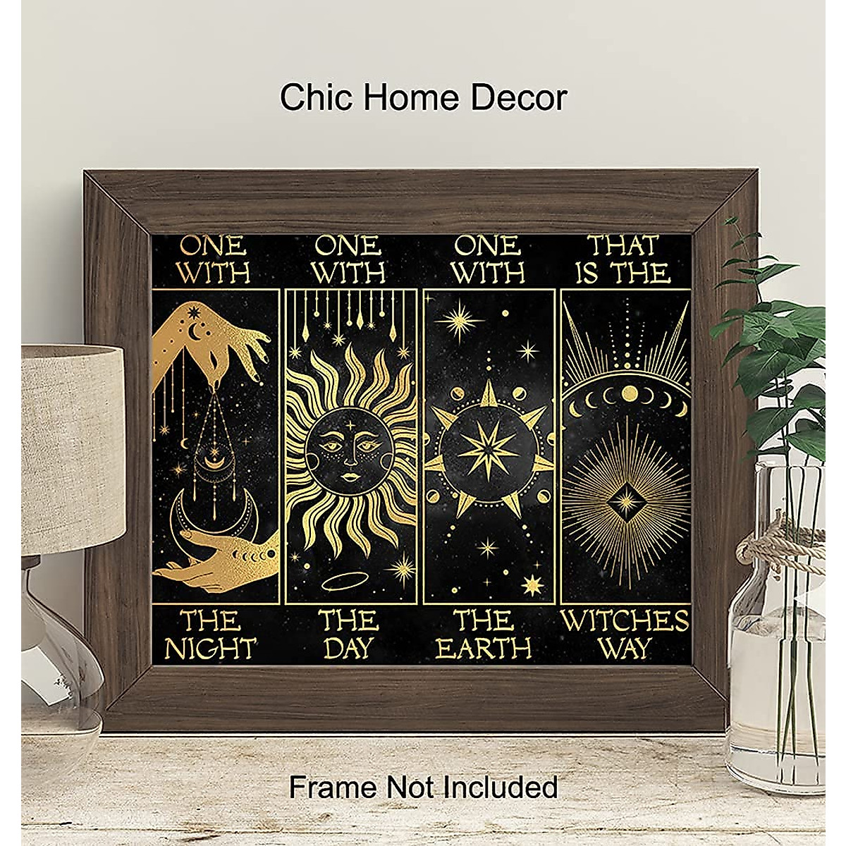 Witchy Sabbat Grimoire Witchcraft Decor - Sun, Moon, Celestial Wall Art - Celtic Woman Goddess Decor - Magic Home Decor - Boho Bohemian Witch Decor for Women - Wicca Wiccan Supplies - Pagan Gifts