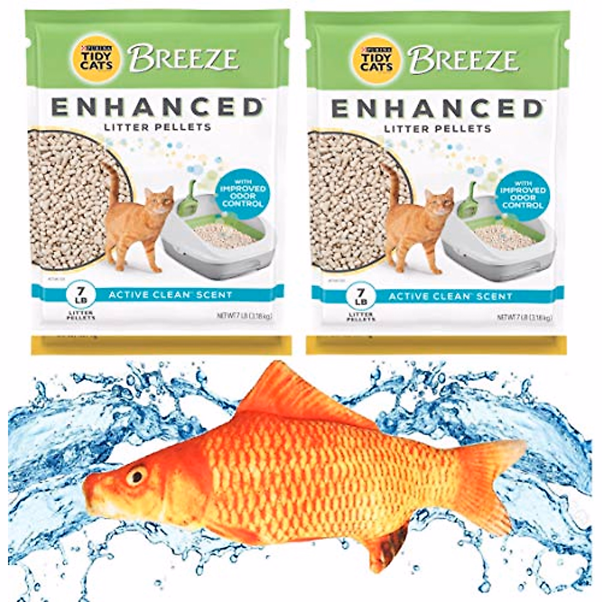 Kitti Variety Pack Bundle Including a 7.5" Triple Strength Catnip Toy and Tidy Cats Breeze Enhanced Pellets (2) 7lb Bags.