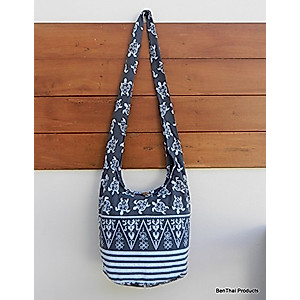 BTP! Turtle Sling Crossbody Shoulder Bag Purse Hippie Hobo Thai Cotton Gypsy Bohemian Large (Grey OW13)