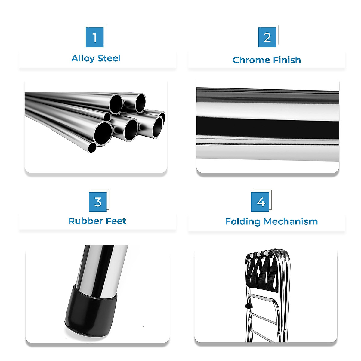 Foldable Luggage Rack, Metal Suitcase Stand for Guest Room, Heavy Duty Luggage Rack for Bedrooms, Hotels, Travel | Folding Luggage Racks for Suitcases and Storage (Double Rack (DIY), Pack of 2)