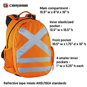 Caribee Reflective Safety and Hydration Backpack for Work, Hunting, Motorcycle and Construction in High Visibility Orange for Men and Women