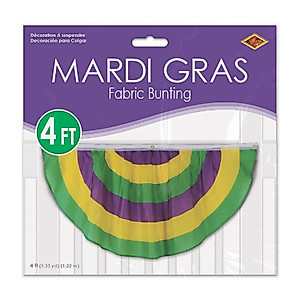 Beistle Mardi Gras Polyester Fabric Bunting Banner for Indoor/Outdoor Use Photo Backdrop Parade Float Decorations, 48" x 24", Green/Yellow/Purple