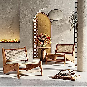 HAOBO Home Rattan Chair Mid Century Modern Accent Chair for Reading Living Room Home Bedroom