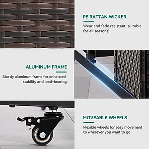 YITAHOME Outdoor Wicker Patio Poolside Float Storage, PE Rattan Rolling Pool Float Caddy for cushions, Floaties, Noodles, Life Vests, Beach Balls, Toys, Patio Furniture (Brown)