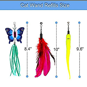 OODOSI Cat Wand Toy, Interactive Cat Toys with 2 Poles & 9 Attachments Worm Feathers, Cat Feather Toy for Kitten Cat for Indoor Cats