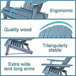 Folding Adirondack Chair Outdoor Patio Chairs with Arms Lounger Chair for Garden Porch Deck Backyard Fire Pit Solid Wooden Weather Resistant Lawn Chairs Wooden Accent Furniture Outdoor Seating