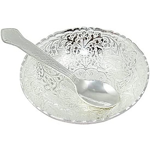 NOBILITY Bowl Spoon Set Silver Plated Dry Fruits Dessert Serving Sets for Diwali Wedding Return Gift Items Friends Family Home Decorative Corporate Gifts 6 Sets