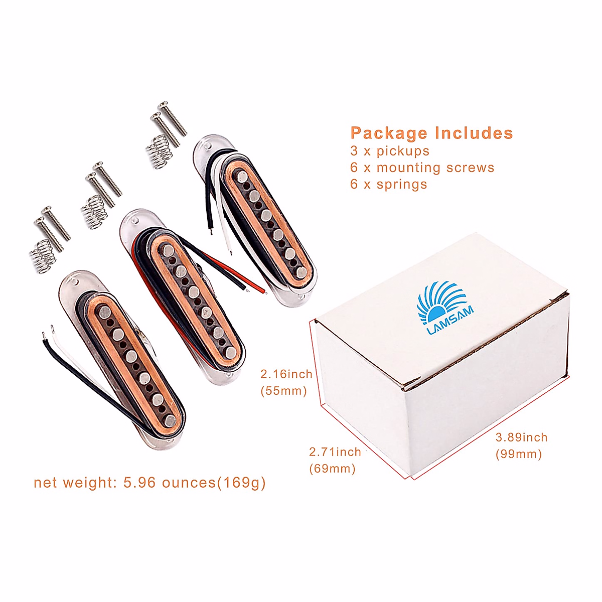 LAMSAM Electric Guitar Pickup Set, Single Coil Pickups Loaded High-output Alnico V Maganet Pole Pieces, Wax Potted Over Wound Pick-up, SSS PUP Replacement Fit 6 String Guitar