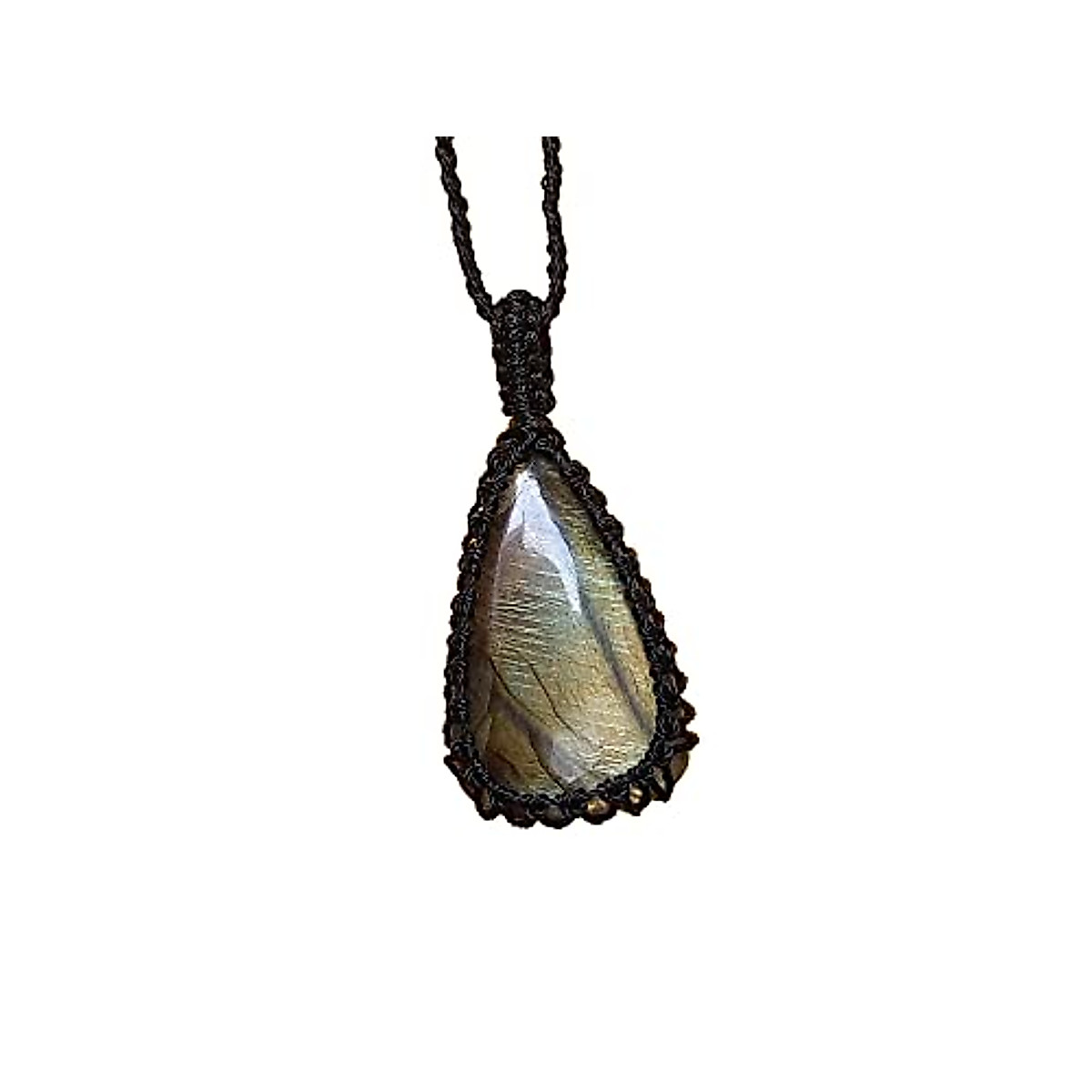 Natural Labradorite Macrame Pendant, Cord Wrapped Macrame Pendant, Bohemian Jewelry, Hand Wrapped Pendant