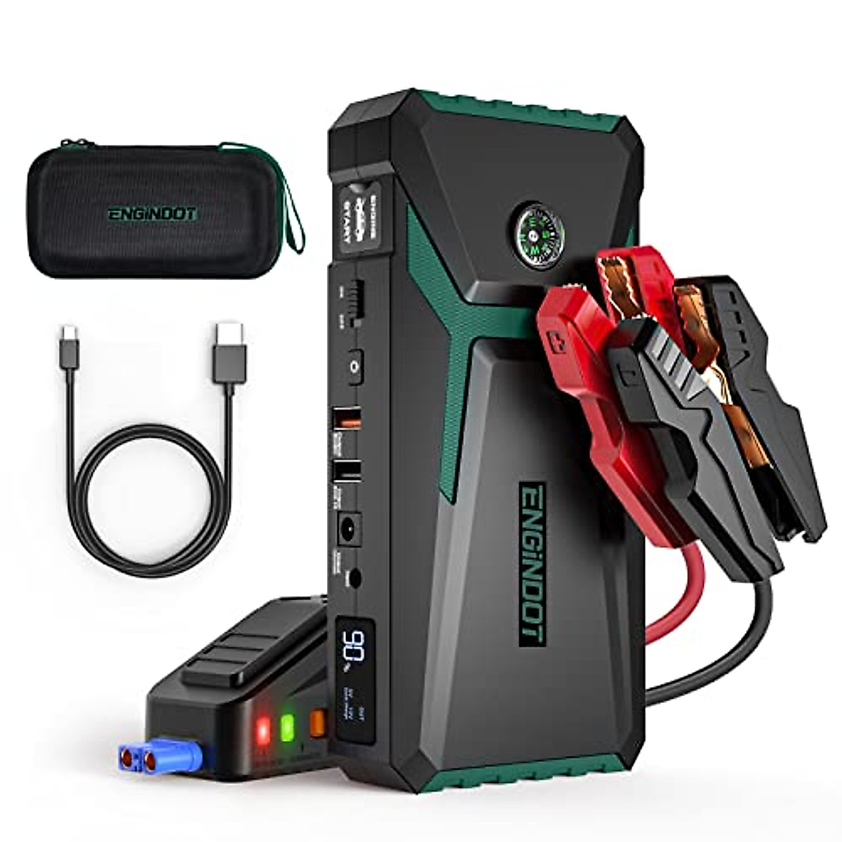 ENGINDOT Jump Starter for Up to 7.0L Gas or 5.5L Diesel Engine, 800A Peak 18000mAh 12V Auto Battery Booster with LCD Screen, Portable Power Bank with USB Quick Charge T8 Green