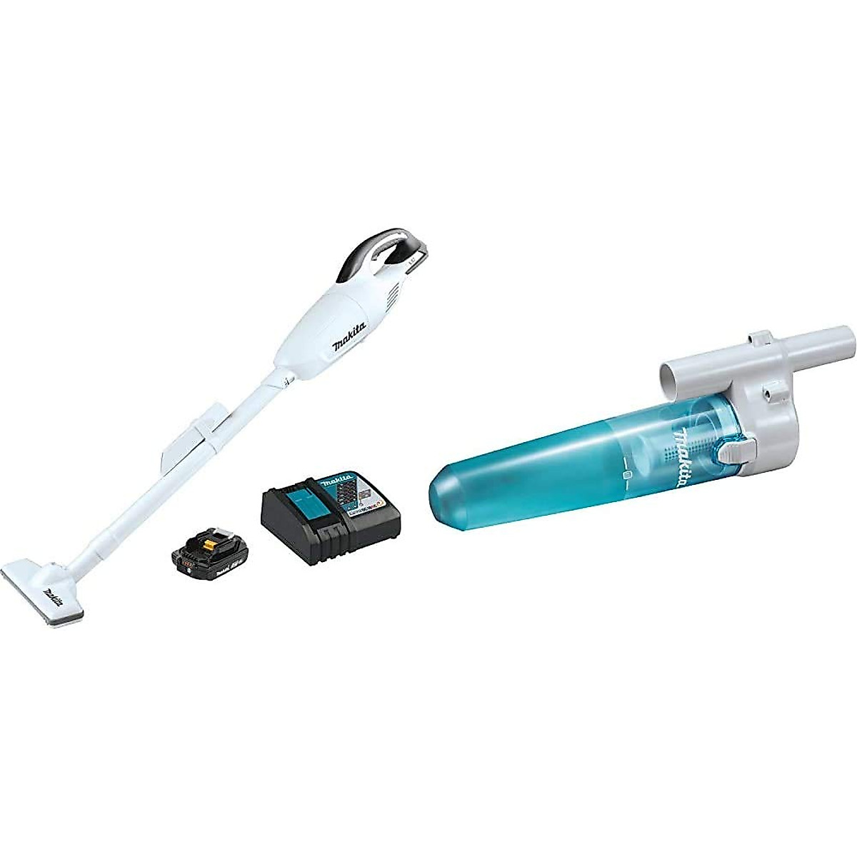 Makita XLC02RB1W 18V LXT Lithium-Ion Compact Cordless Vacuum Kit (2.0Ah) with 191D74-7 White Cyclonic Vacuum Attachment