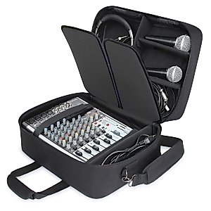 USA GEAR Audio Mixer Case - DJ Mixer Travel Bag with Customizable Interior & Water Resistant Exterior Compatible with Behringer Q1202USB, Mackie ProFX8v2, Yamaha MG10XU & More Mixers - Black