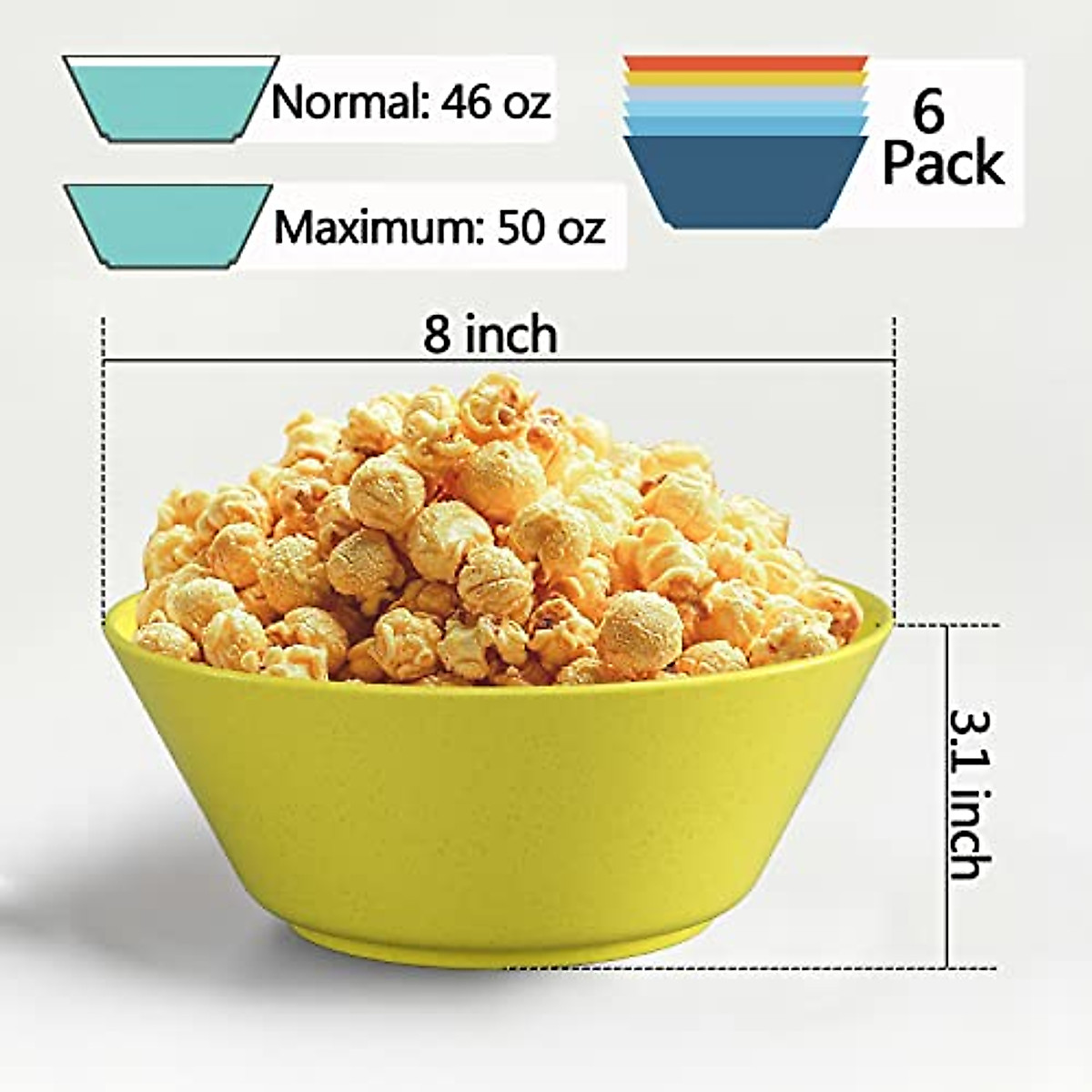 Homestockplus 50 Oz Large Cereal Bowls, Unbreakable Salad Bowl Set of 6, Sturdy and Stackable Serving Bowls, Microwave Dishwasher Safe Color Bowls Set for Oatmeal, Soup, Ramen, Salad, Snack -6 Colors