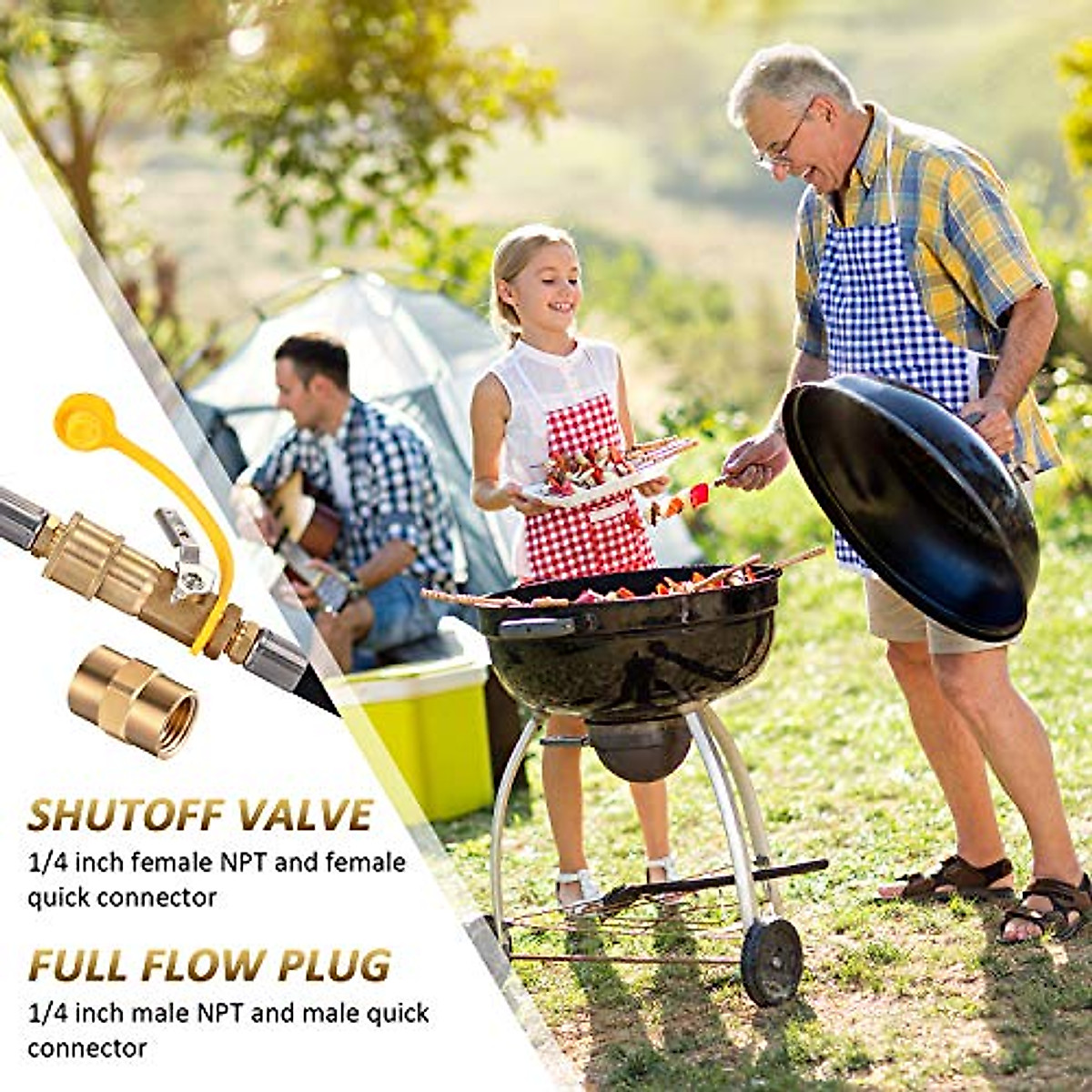 1/4 Inch RV Propane Quick Connector Adapter Full Flow Plug Brass Shutoff Valve for Propane Hose Natural Gas Accessories, Brass Pipe Fitting, Coupling, 1/4 x 1/4 Inch Female Pipe