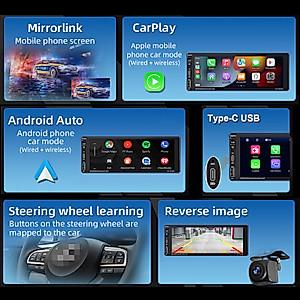 [Wireless] Alondy Single Din Car Stereo,Compatible with Wireless Apple CarPlay Android Auto,Type-C USB,6.9" Touchscreen,Mirror Link,Backup Camera,Bluetooth Voice Control DSP AM/FM Radio